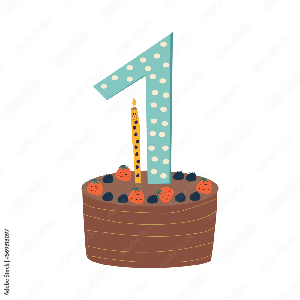 1 year Happy Birthday greeting card. 1th anniversary celebration ...