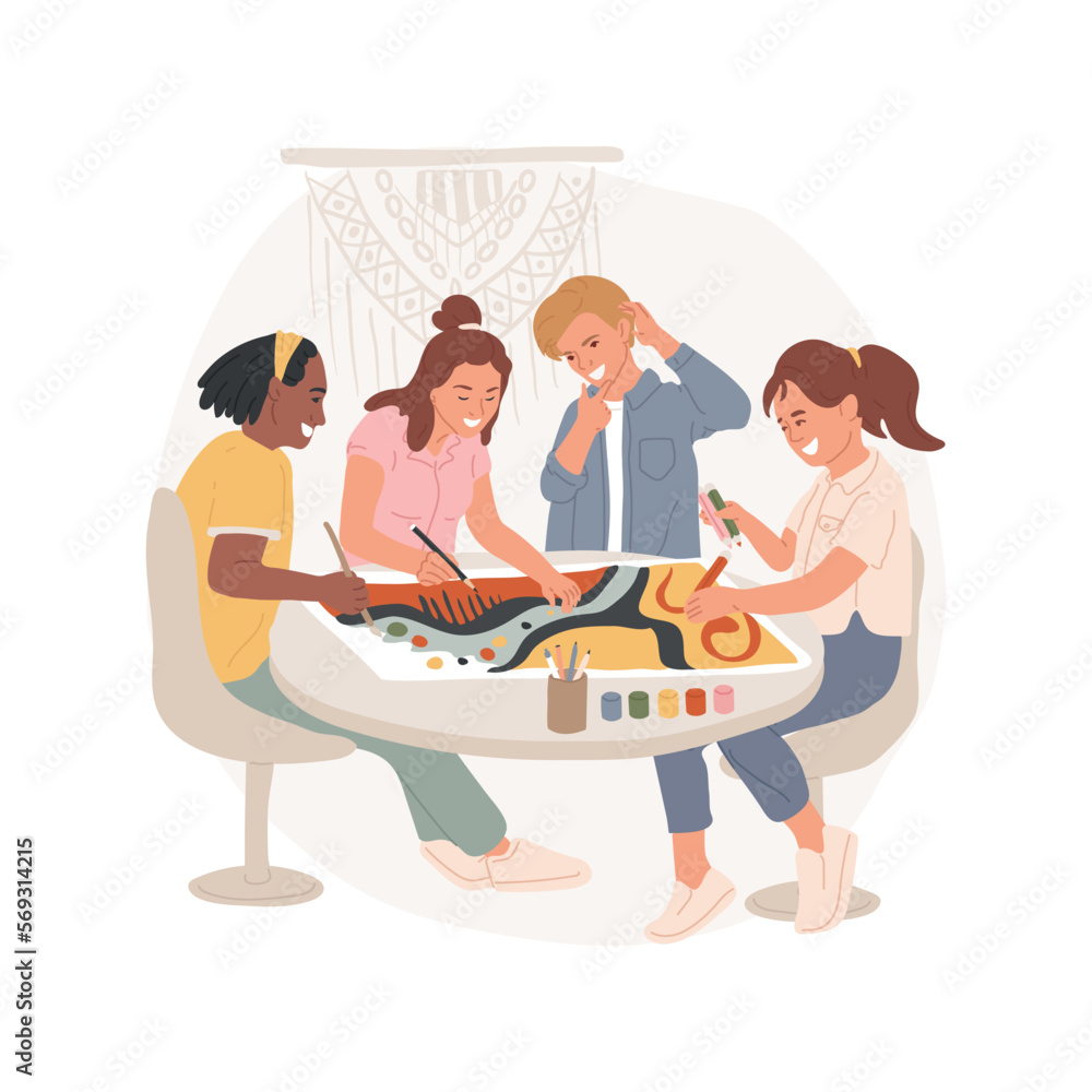 Art project isolated cartoon vector illustration. Group of adolescents ...