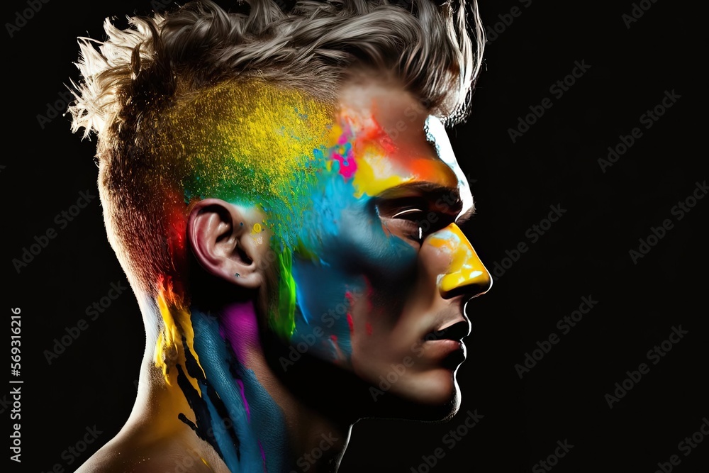Colorful Digital Art Portrait of a Handsome Man with a Mohawk Hairstyle ...