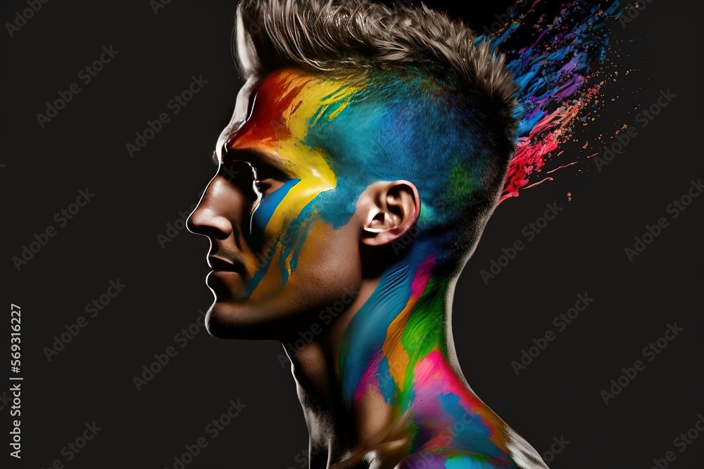 Full-Color Airbrushed Digital Art Portrait of a Man with Colorful ...