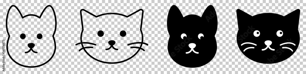 Cat and dog head icons set. Simple pet face pictograms. Vector ...