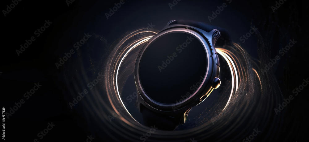 generic modern smart wearable watch wide banner with blank screen ...