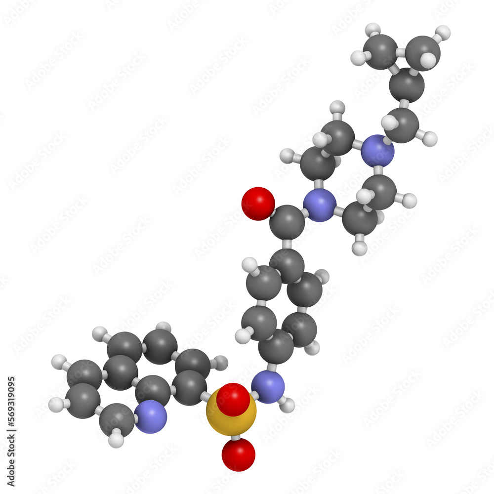 Mitapivat hemolytic anemia drug molecule. 3D rendering. Stock ...