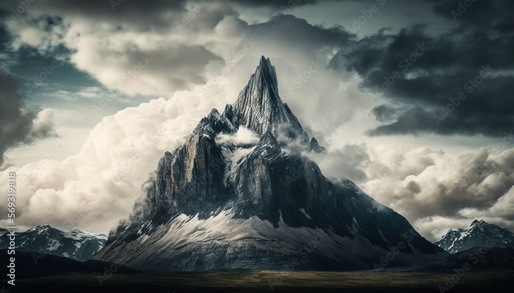 a very tall mountain with a lot of clouds in the sky above it and a sky ...