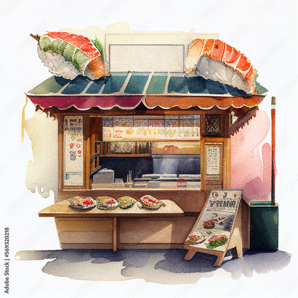 Traditional Japanese Sushi Food Bar Market Store Front Shop Asian Lunch ...