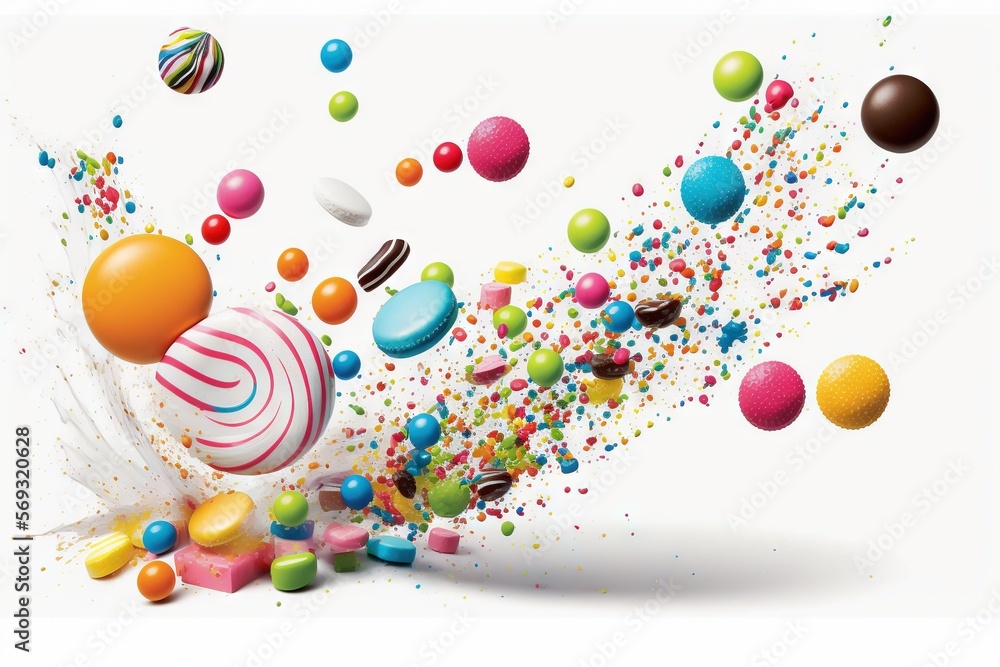a bunch of different colored candies are flying in the air with ...