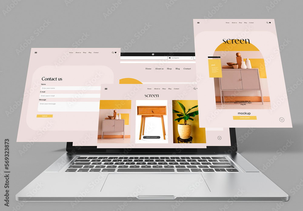 Laptop with Web Page Screen Mockup Stock Template | Adobe Stock