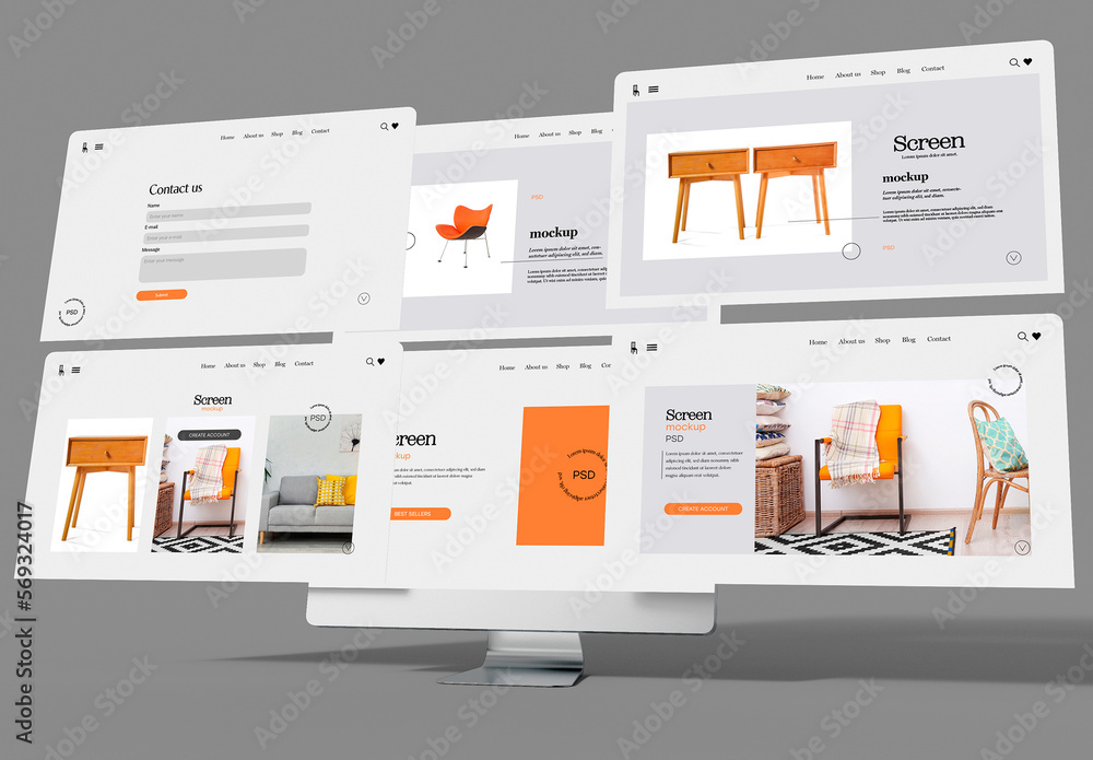 Computer with UI Screen Design Mockup Stock Template | Adobe Stock