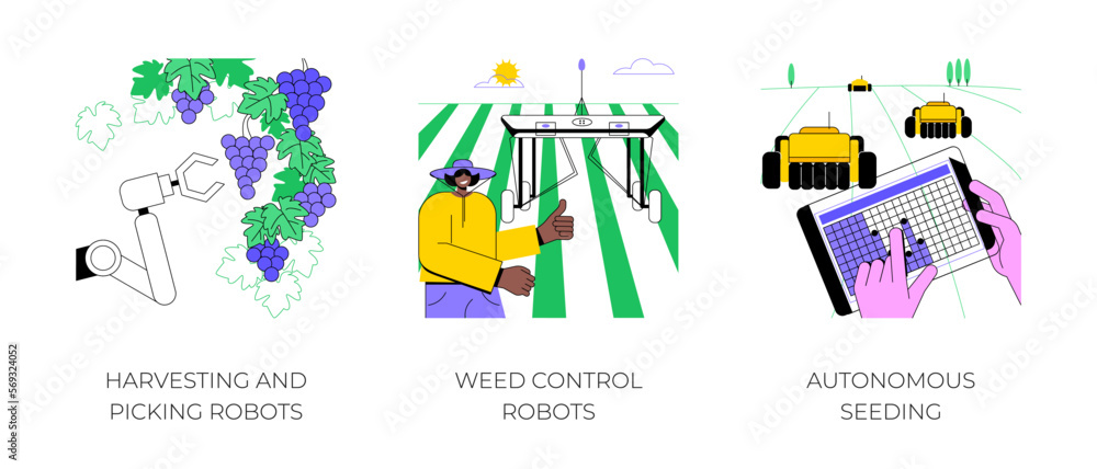Robotic in agriculture isolated cartoon vector illustrations set ...