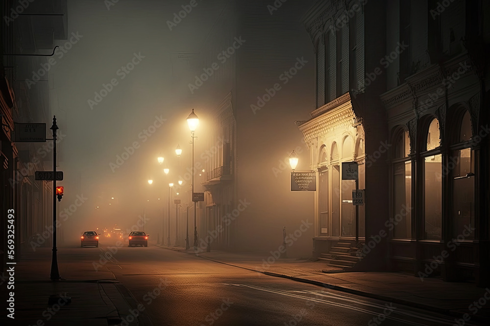 foggy street in the city created with Generative AI technology Stock ...