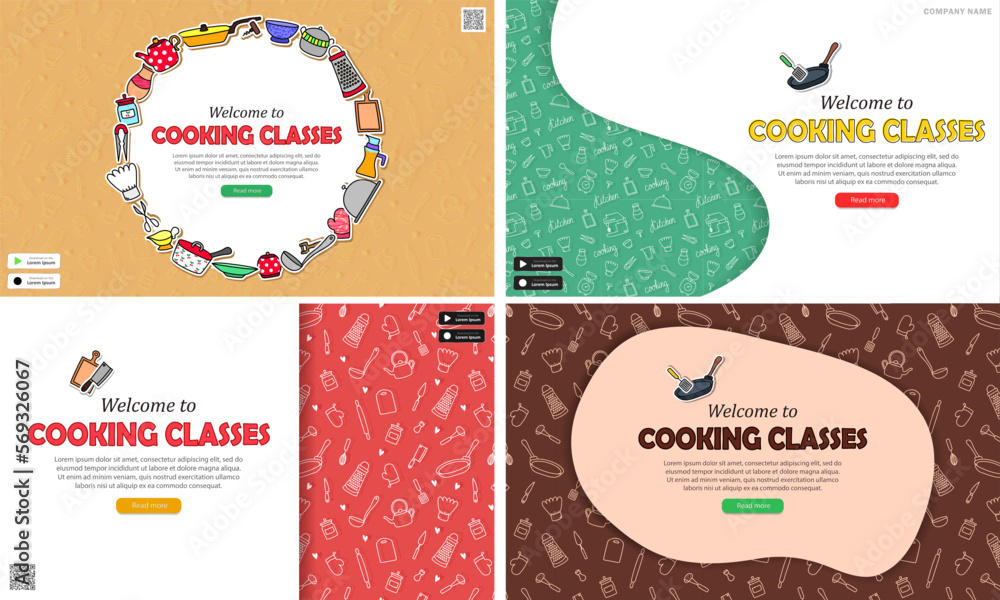 Collection of various posters with culinary courses advertising. Web ...