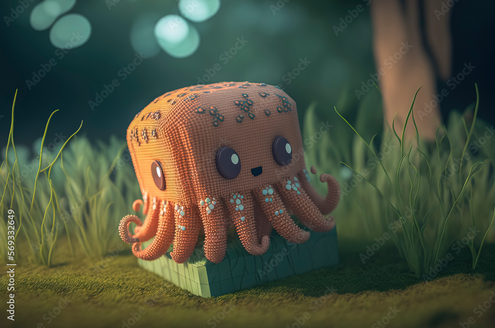 Octopus, animals made of 3d cubes, voxel illustration for video games ...