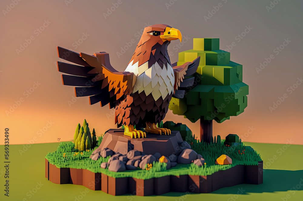 Eagle, animals made of 3d cubes, voxel illustration for video games or ...