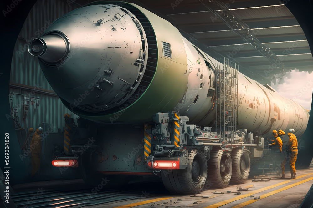 Nuclear warheads in hangar, ready to mission. Industry weapon army ...