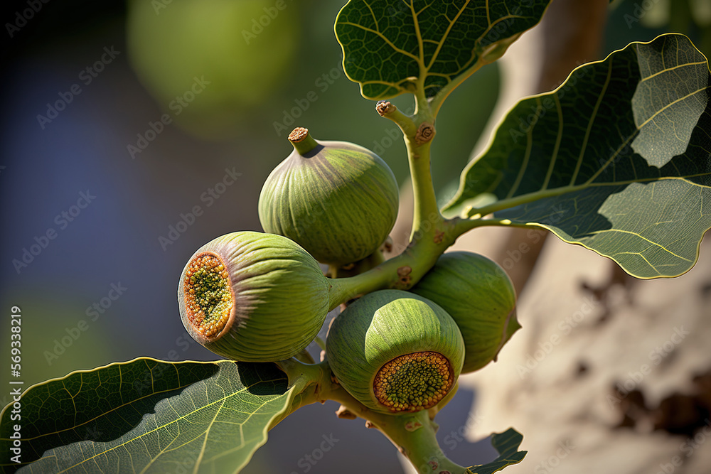 limbs of a fig tree (Ficus carica), anjeer fruit, ripe figs with green ...