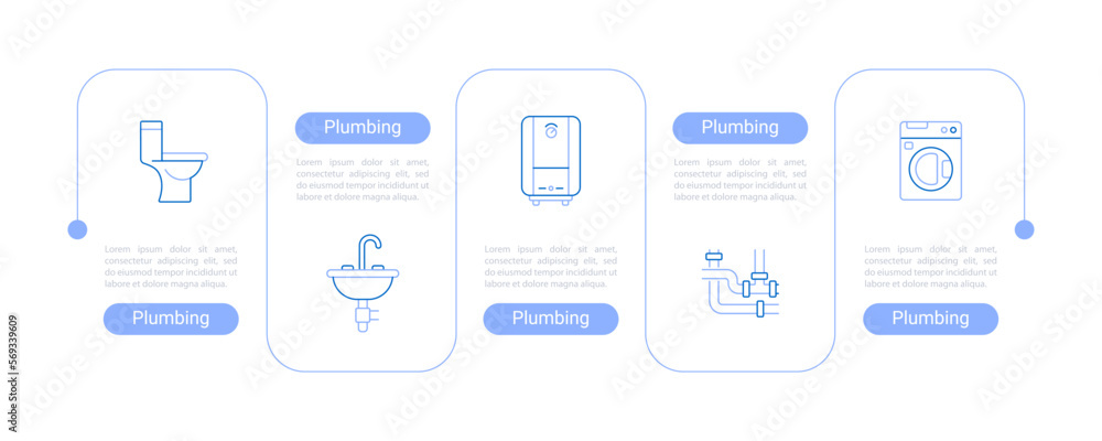 Plumbing presentation design elements. Toilet, washing machine, faucet ...