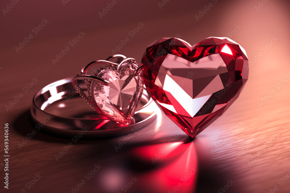 Ring or Alliance with red diamond heart. Valentine's Day is linked to ...