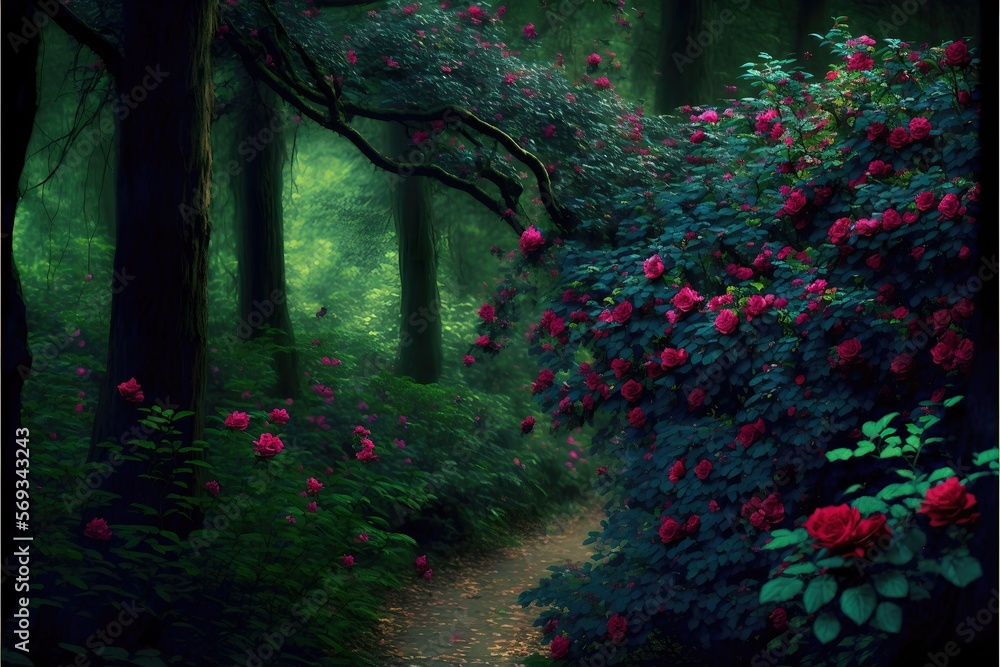 Wallpaper for the Flowers Forest and Roses with branches and birds in ...