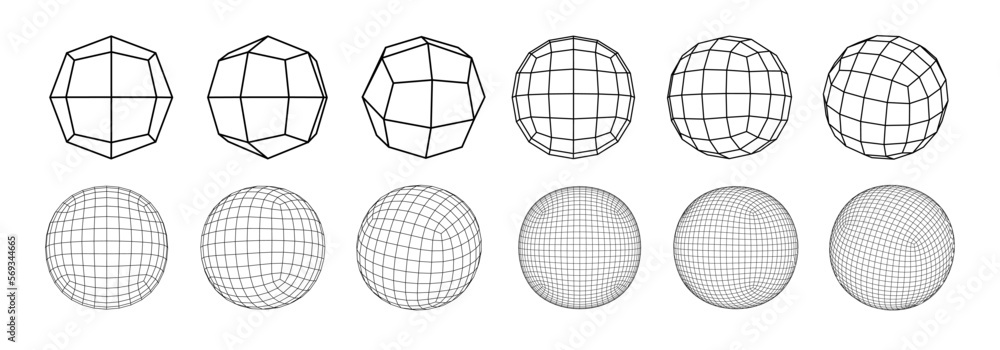 Wireframe Sphere with different structure of the grid frame. PNG ...