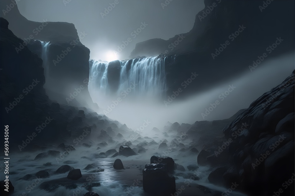 epic waterfall a wall of waterfalls fog 8K Cinematic Lighting ...