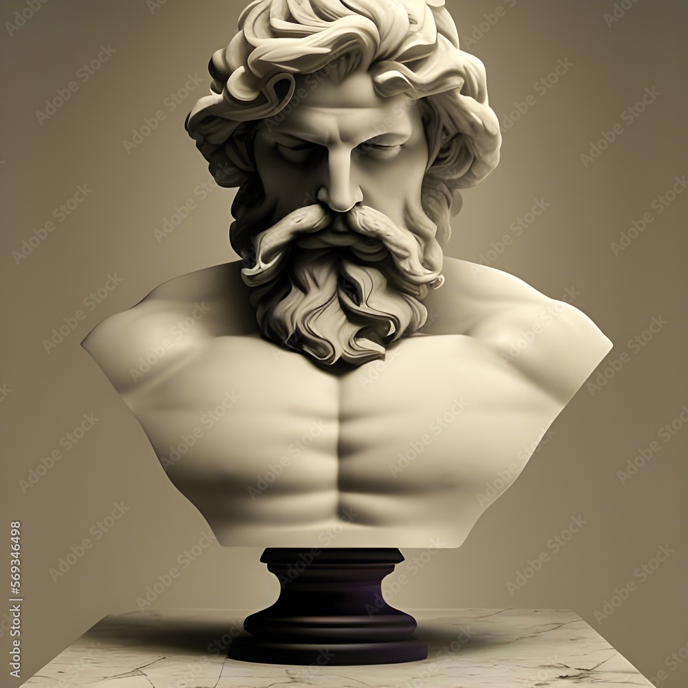 Generative AI image featuring a chiseled white marble statue bust of ...
