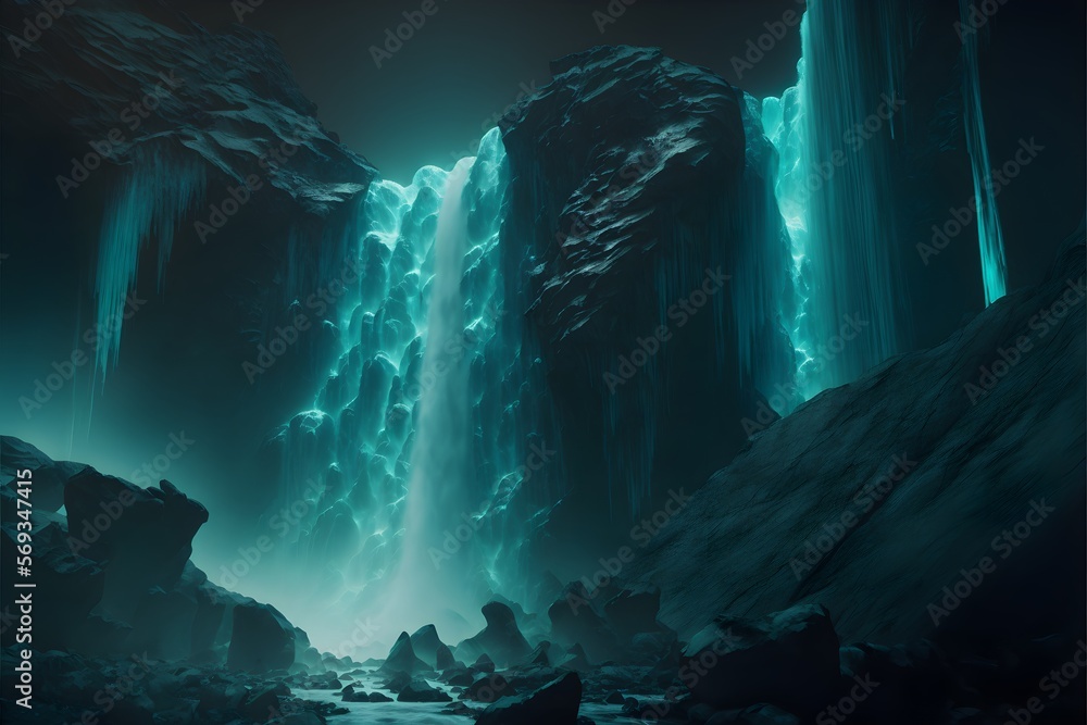 spectacular large waterfalla wall of waterfalls teal colored accents ...