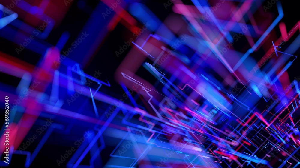 3d rendering sci-fi bg like abstract hologram. Multicolor neon glow ...