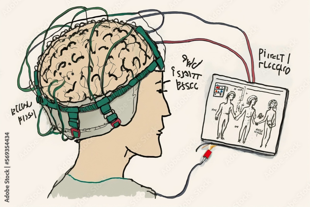 Person holding an eeg sensor measuring brain activity, concept of ...