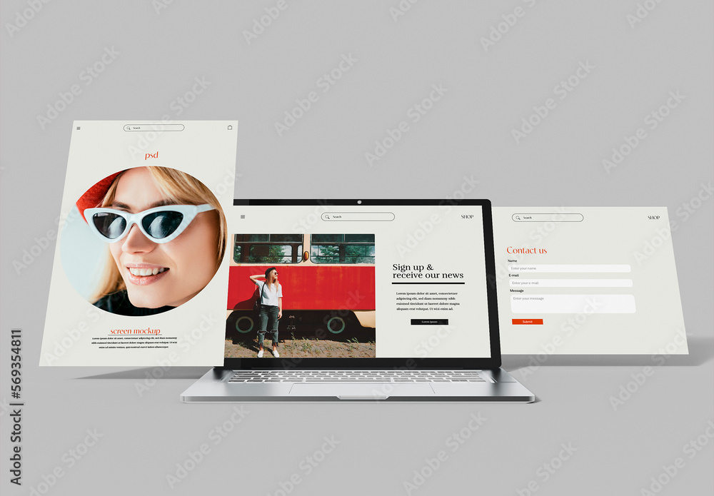 Laptop with Web Page Screen Mockup Stock Template | Adobe Stock