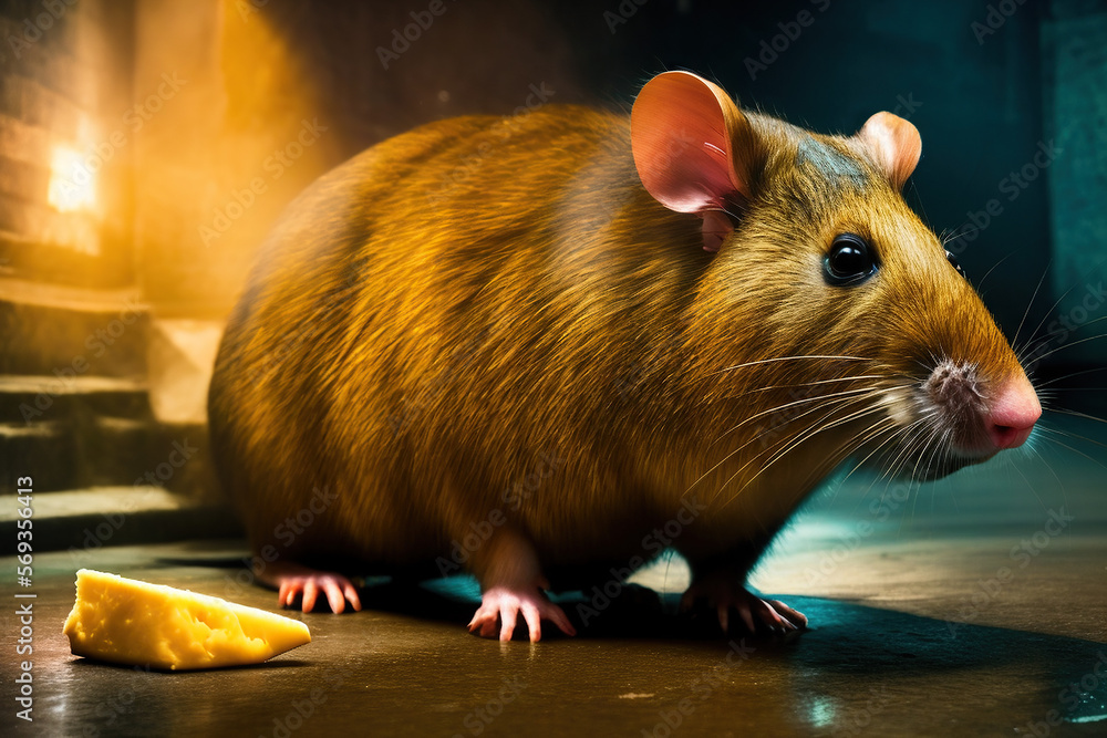 A Massive Rat Standing Next to Cheese in a Sewage System Generative AI ...