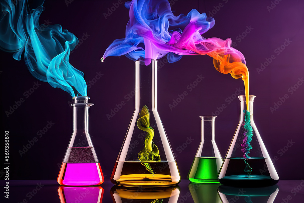 Toxic Reactions of Colored Smoke From Liquids in Beakers Generative AI ...