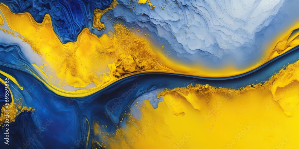 Abstract Background Blue and Yellow Watercolor Paint Liquid Fluid ...
