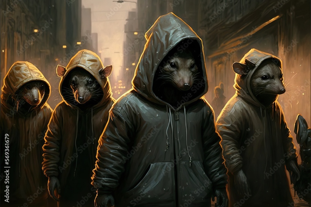 Created with Generative AI technology.Rat gang on street. Homeless cats ...