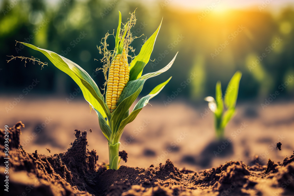 a little maize plant that drips used drip irrigation to water the ...