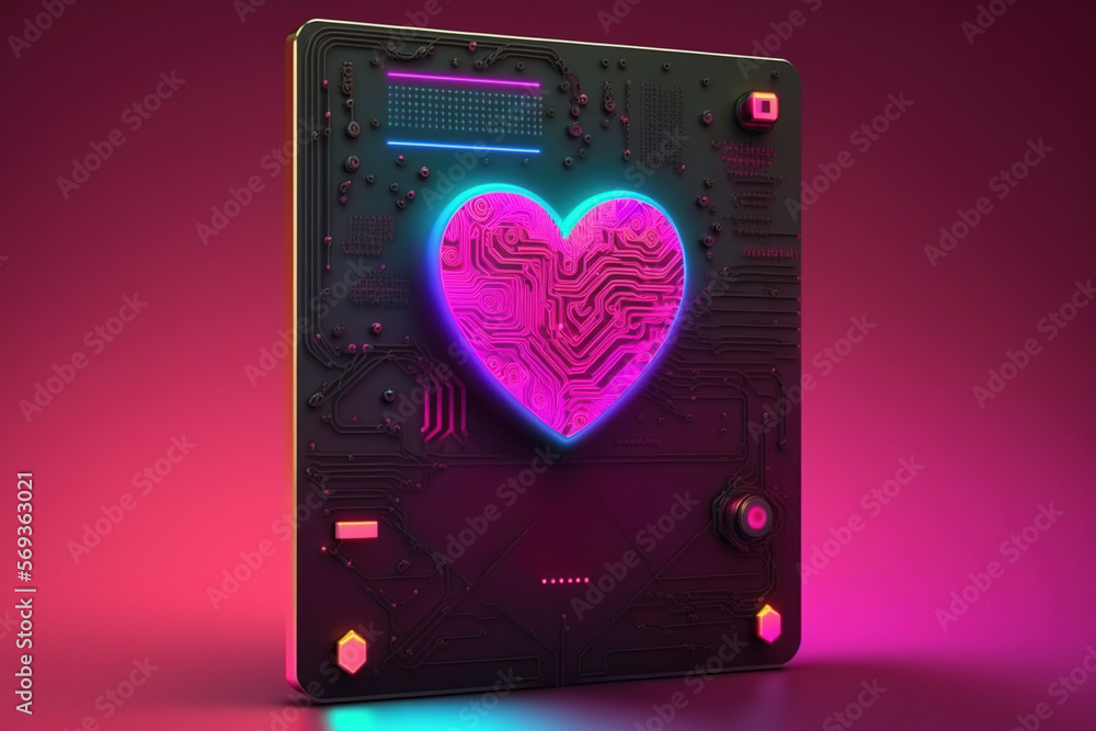 valentines day card inspired by technology, ai and chatGPT copy space ...