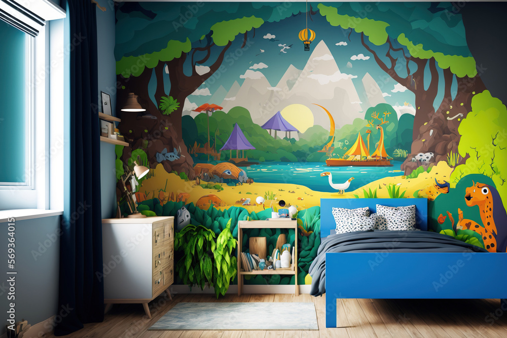 Mockup of Kids Bedroom Wallpaper in the Interior. Generative AI Stock ...
