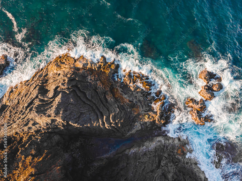 Beautiful island coast shore and water texture topdown known as la ...