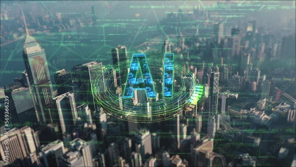 A green digital background, featuring a cityscape, sets the stage for a ...