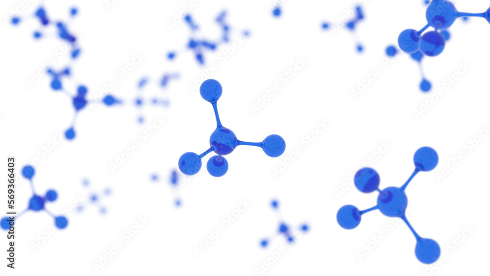 Molecular structure of clear blue atom under white background. Concept ...