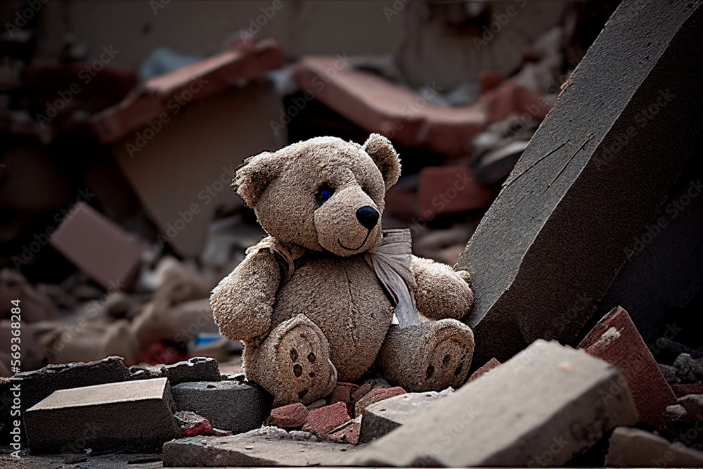 Teddy bear on the ruins of the house after rocket attacks on Israeli ...