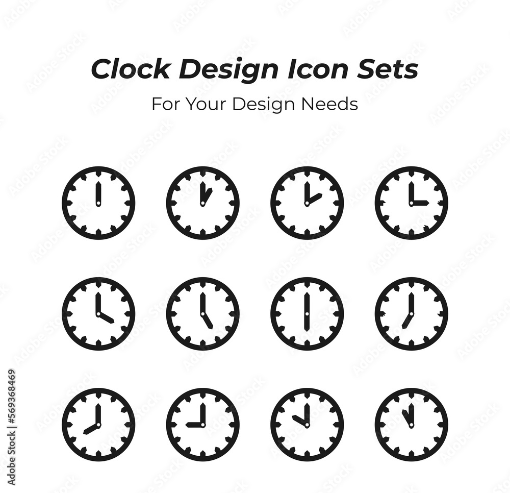 Simple Clock Icon Set For Classy Design Assets Stock Vector | Adobe Stock