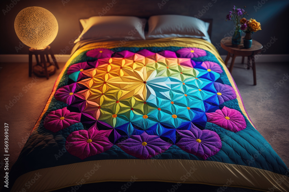 Colorful quilt design, based on the Flower of Life, sacred geometry ...