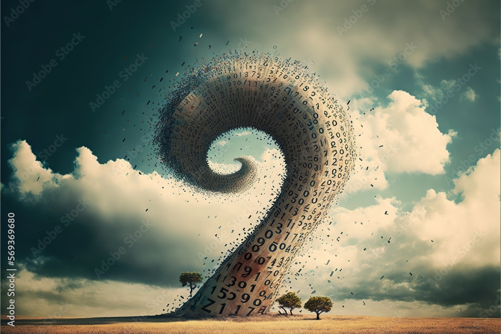 Tornado question mark made of numbers as an idea for scientific ...