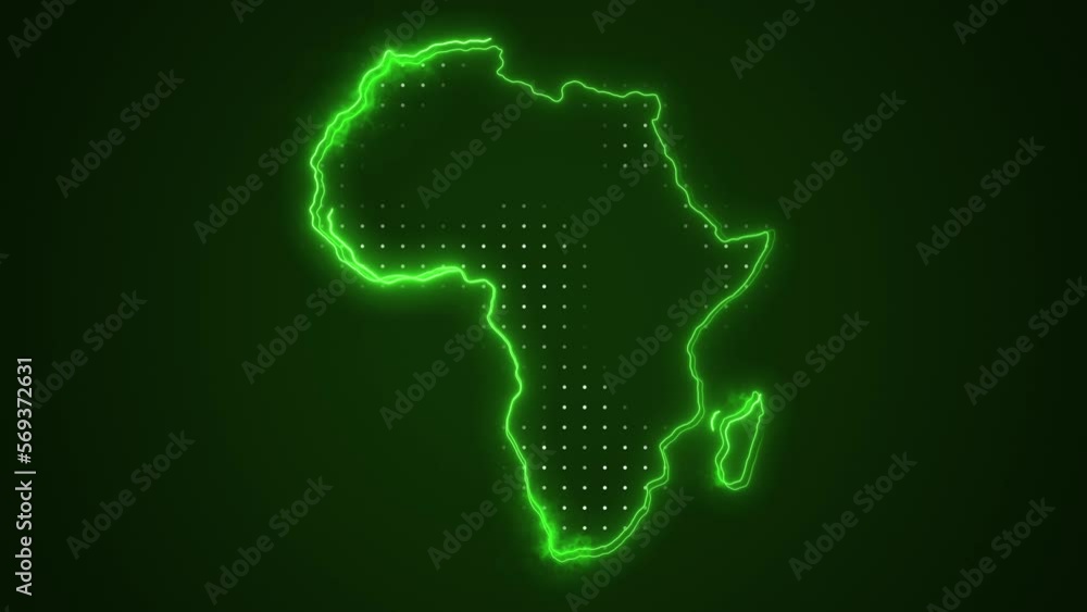 Neon Green Africa Map Borders Outline Loop Background. Neon Green ...