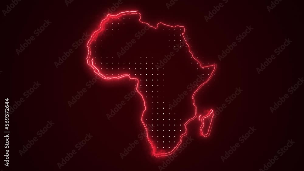 Neon Red Africa Map Borders Outline Loop Background. Neon Red Colored ...