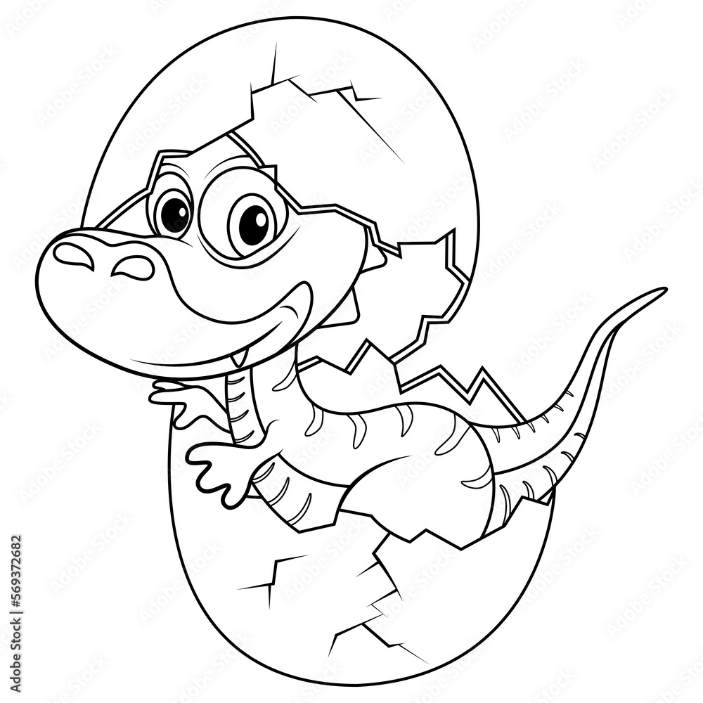 Baby dinosaur hatching from egg line art Stock Illustration | Adobe Stock