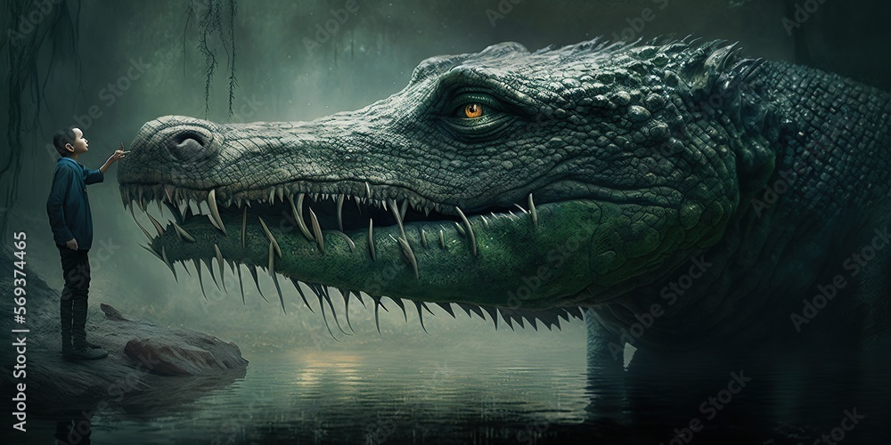 Whispering to crocodile, concept of Mysterious and Enigmatic, created ...