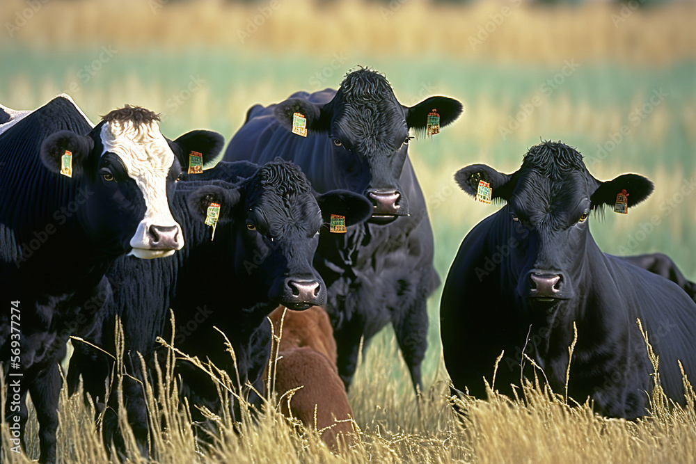 Australian beef cows and calves munching on grass. consuming silage and ...