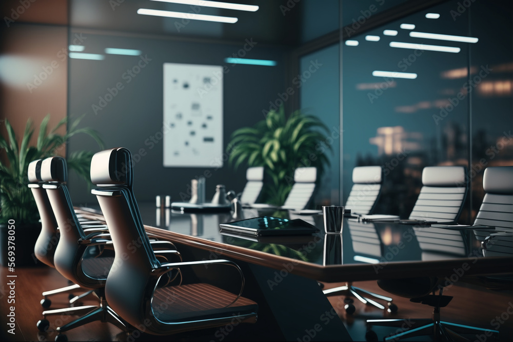 Luxurious and modern conference board room with chairs and table. Generative AI Stock ...
