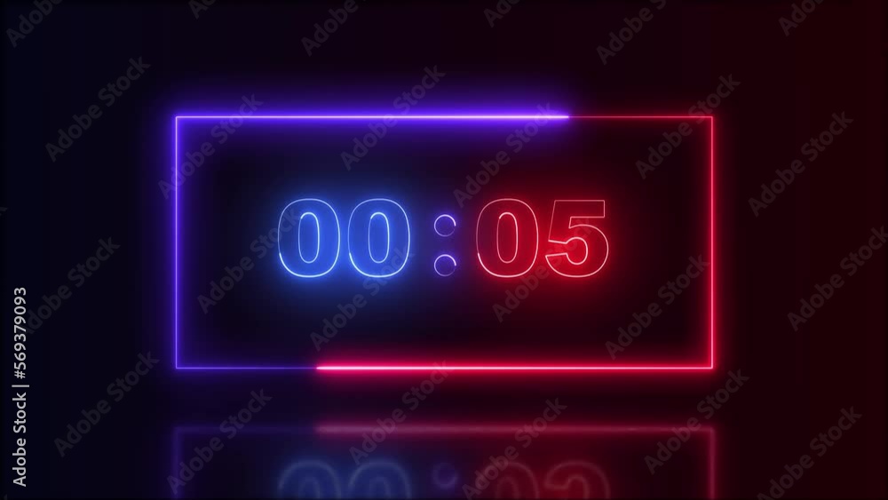 10 seconds countdown timer animation - Neon bright glowing countdown ...